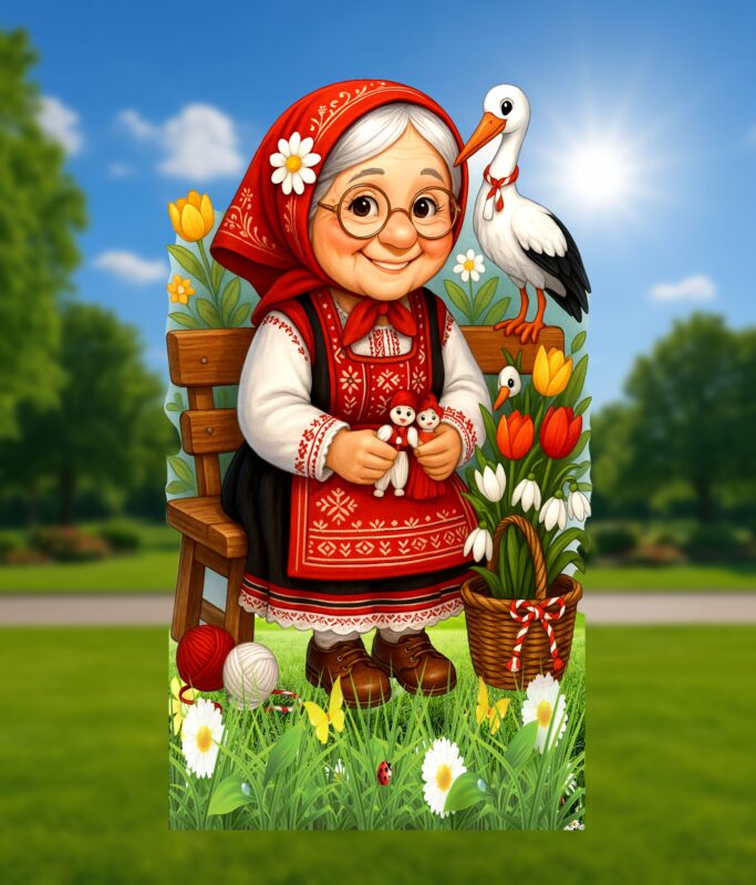 3Д фигура - БАБА МАРТА С КОШНИЦА И ЩЪРКЕЛ (Копие) - Miky.BG